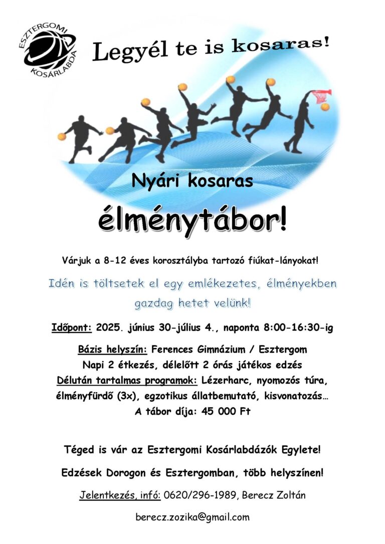 Nyári kosaras élménytábor 2025 – Esztergomi Kosárlabdázók Egylete